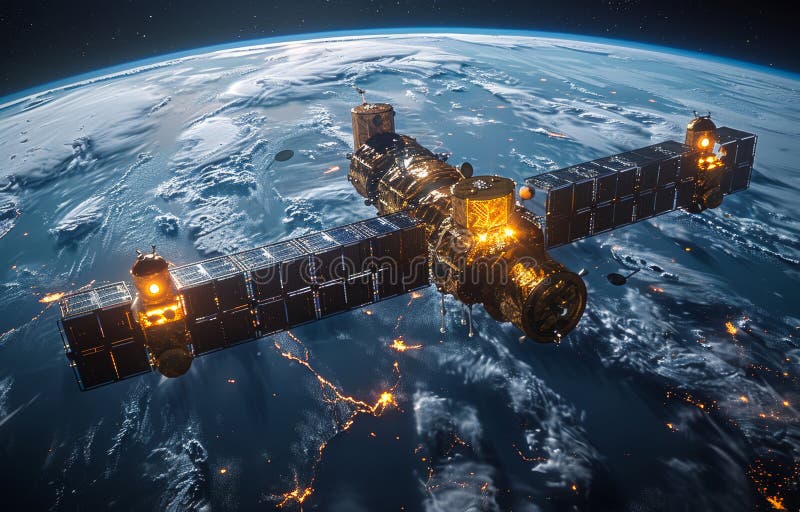 Space Satellite Orbiting the Earth. a Satellite in Orbit Over Earth ...