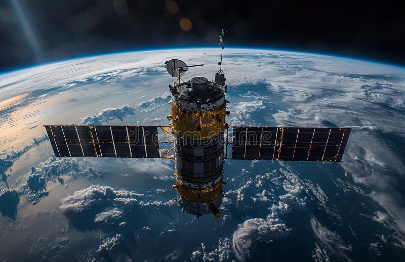 Space Satellite Orbiting the Earth. a Satellite in Orbit Over Earth ...