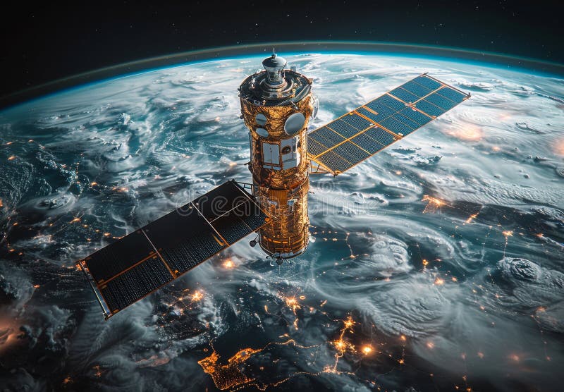 Space Satellite Orbiting the Earth. Realistic Photograph of a Satellite ...