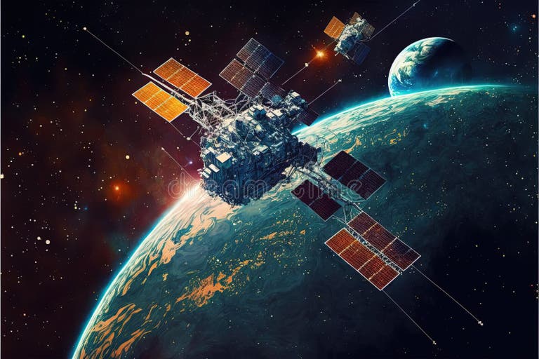 Space Satellite Orbiting the Earth, Space Technology. Generative Ai ...