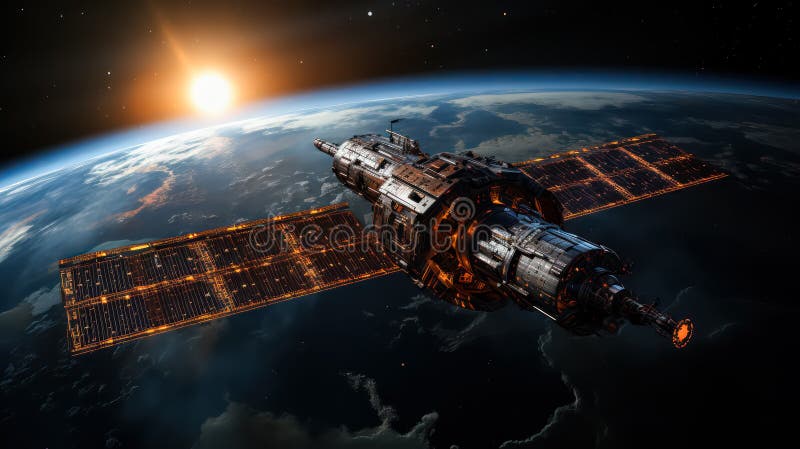 A Space Satellite Orbits Earth, Capturing Data and Transmitting ...