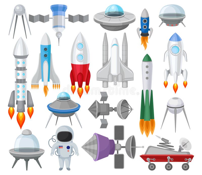 Space with Satellite, Rocket, Astronaut and Space Shuttle for Universe ...