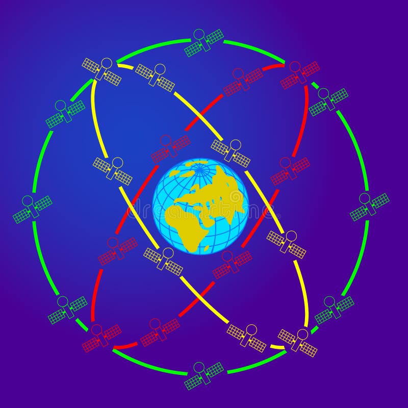 Space Satellites in Eccentric Orbits Around the Stock Vector ...