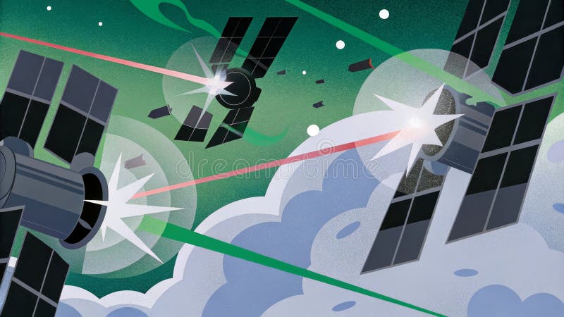 Space Satellites Engaged in Exciting Laser Battle Above Earth Stock ...