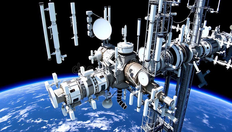 Space Satellites Orbiting Earth, Global Network Tech, Stock Photo ...
