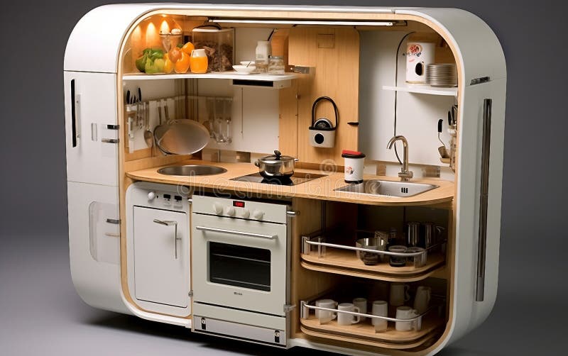 Space-Saving Micro Kitchen on Generative Ai. Stock Illustration ...