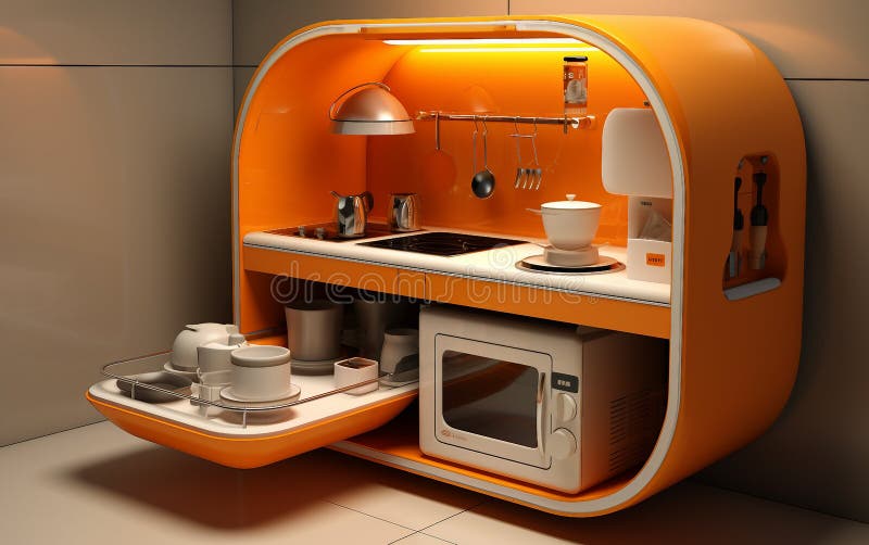 Space-Saving Micro Kitchen on Generative Ai. Stock Illustration ...