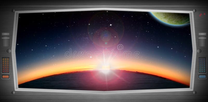Alien World As Seen from a Spaceship Window Stock Illustration ...
