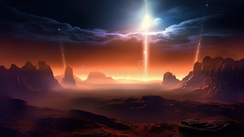 A Space Scene with a Bright Light Coming from the Distant Object in the ...