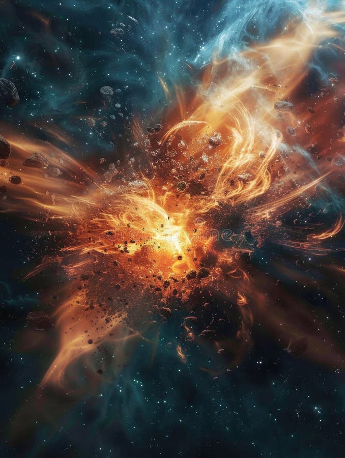 A Space Scene with a Bright Orange Fire and Lots of Rocks Stock Photo ...