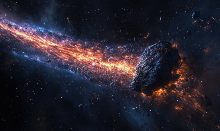 A Space Scene with a Comet and a Large Rock Stock Image - Image of ...