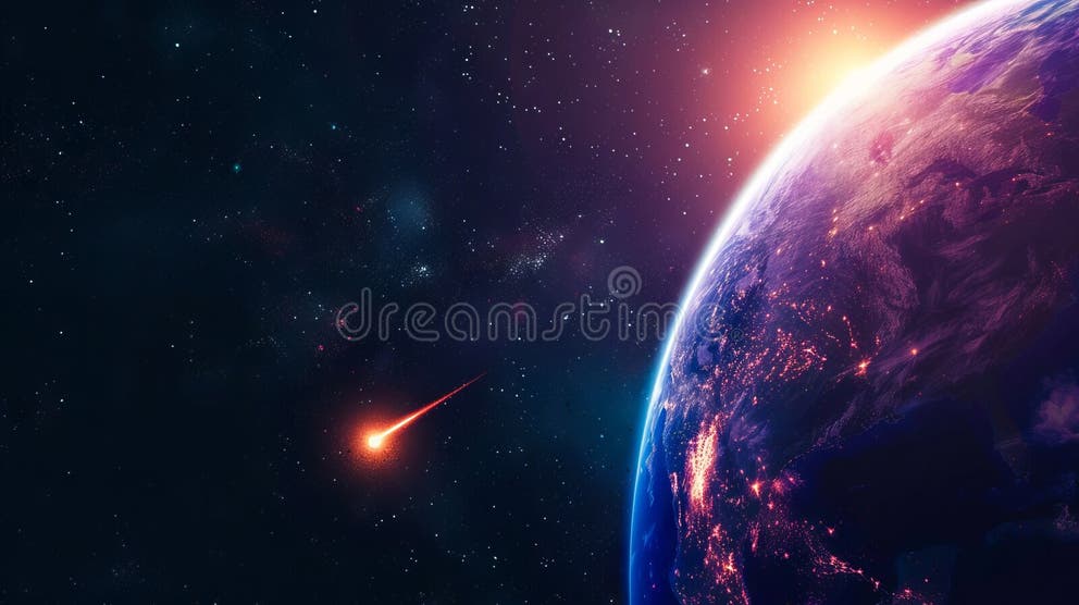 A Space Scene with a Comet and Planet Stock Image - Image of outer ...