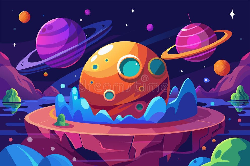 A Space Scene Featuring Various Planets of Different Sizes and Colors ...