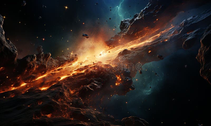 Fiery Space Scene with Smoke Stock Image - Image of smoke, combustion ...