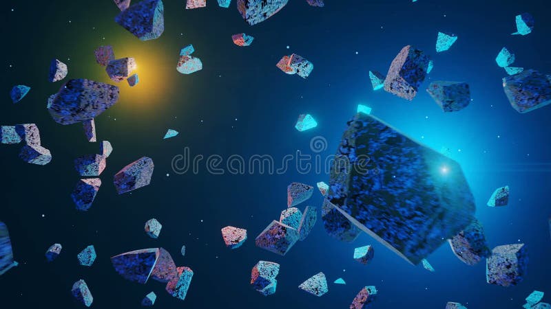Space Scene. Fly through Asteroids with Blue and Orange Light. Elements ...