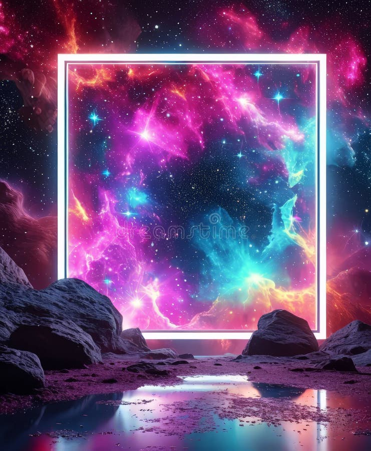 Space Scene with Frame and Nebula Stock Illustration - Illustration of ...