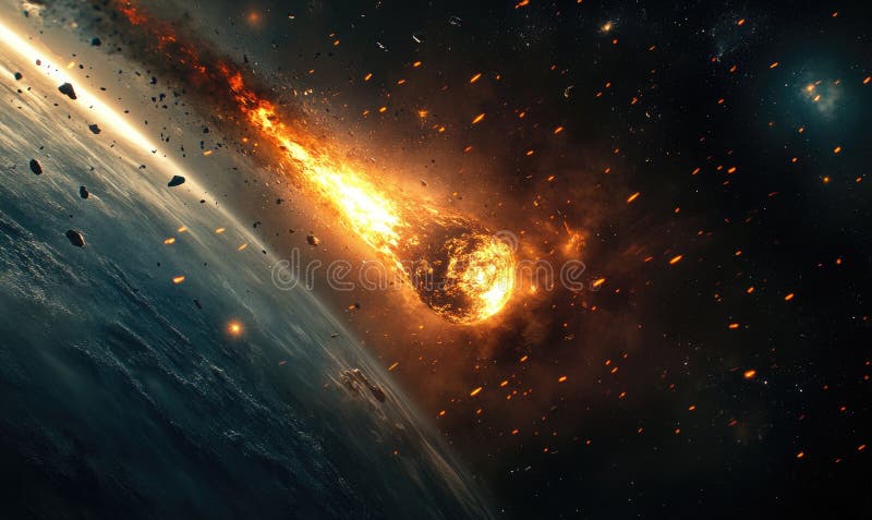 A Space Scene with a Large Rock Falling from the Sky Stock Image ...