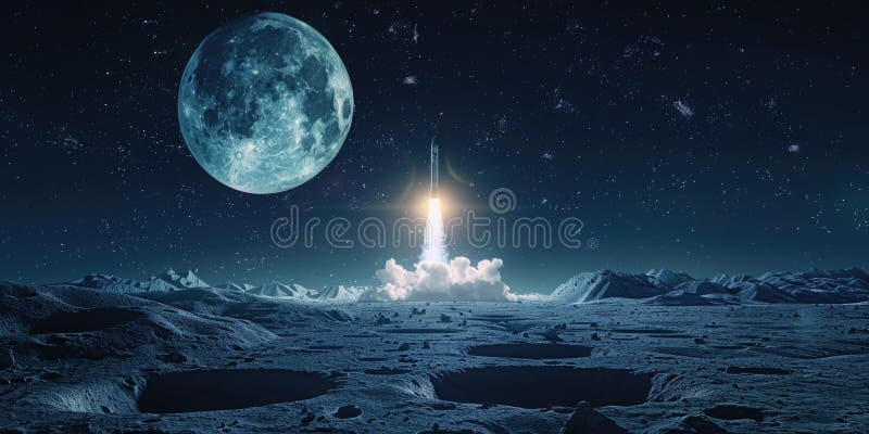 Moon and Rocket in Sky stock image. Image of celestial - 375090983