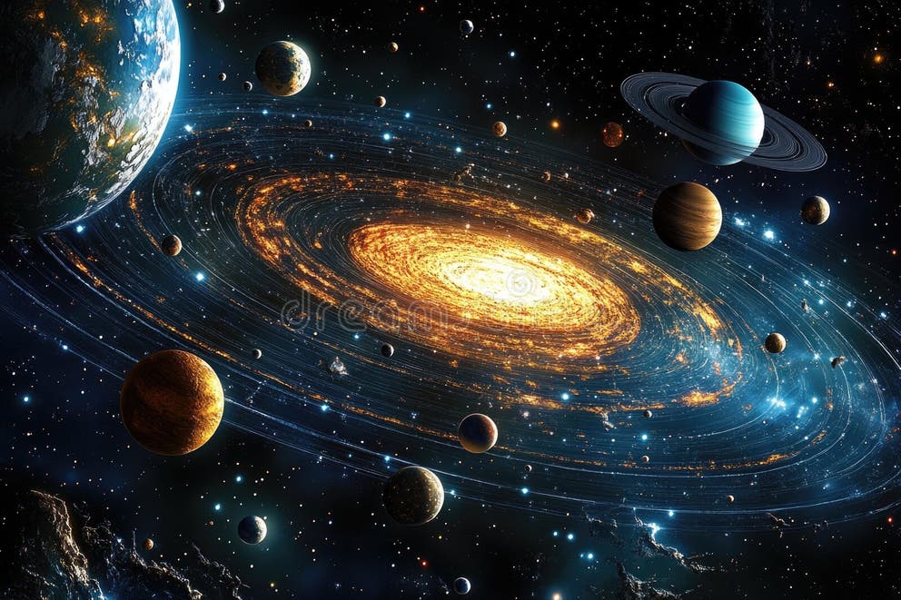 Space Scene with Multiple Planets Orbiting Around Stars, Suitable for ...