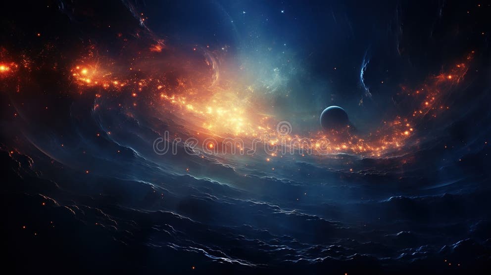 A Space Scene with a Planet in the Middle of the Image Stock ...