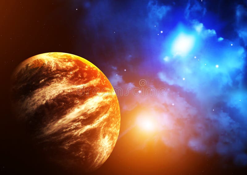 Space Scene with Planet and Nebula Stock Illustration - Illustration of ...