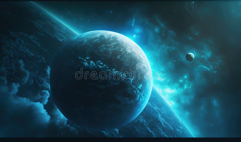 A Space Scene with a Planet and Two Stars in the Sky Stock Illustration ...