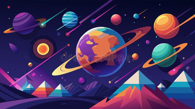 Space Scene with Planets, Meteorite and Galaxies Form Lines, Triangles ...