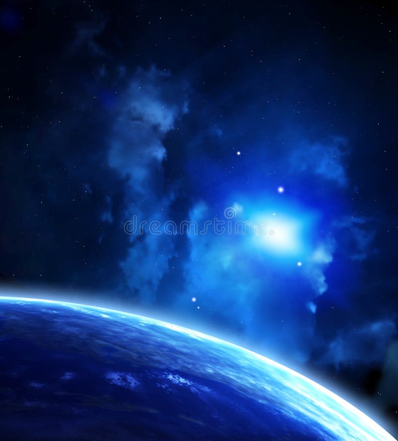 Space Scene with Planets and Nebula Stock Illustration - Illustration ...