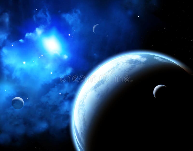 Space Scene with Planets and Nebula Stock Illustration - Illustration ...