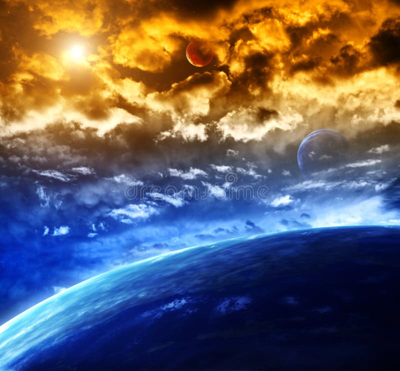Space Scene with Planets and Nebula Stock Illustration - Illustration ...