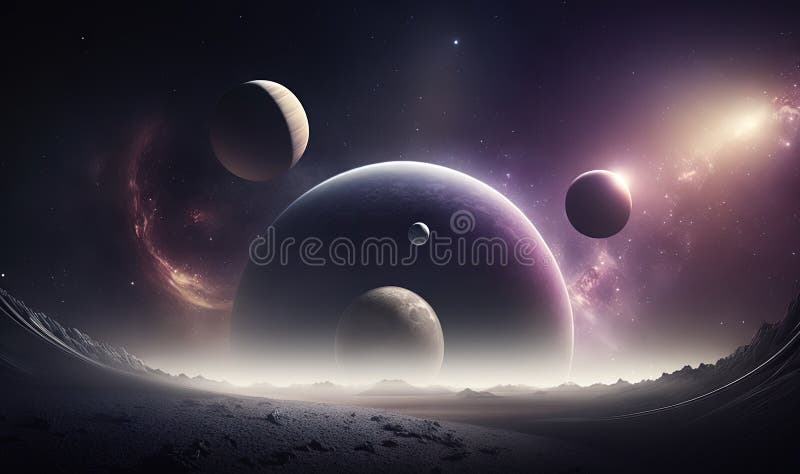 A Space Scene with Planets and Stars in the Background, and a Distant ...
