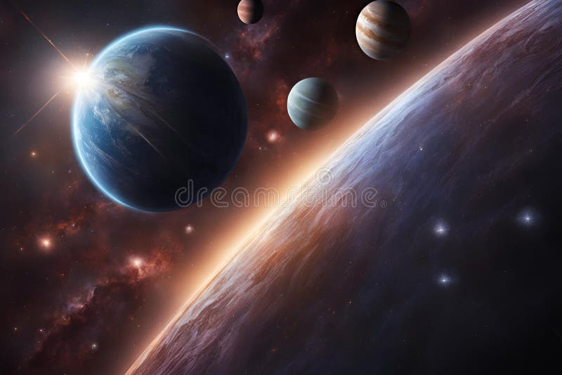 Space Scene with Planets, Stars and Galaxies Stock Illustration ...