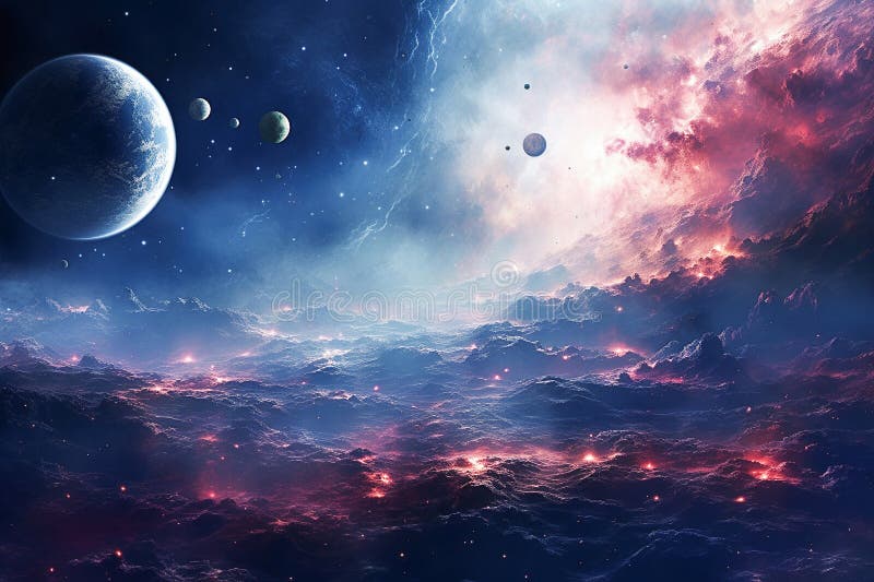 Space Scene. Planets, Stars and Galaxies Stock Illustration ...