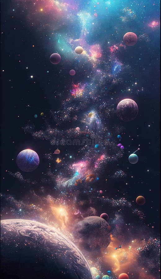 A Space Scene with Planets and Stars in the Sky and a Blue Sky Stock ...