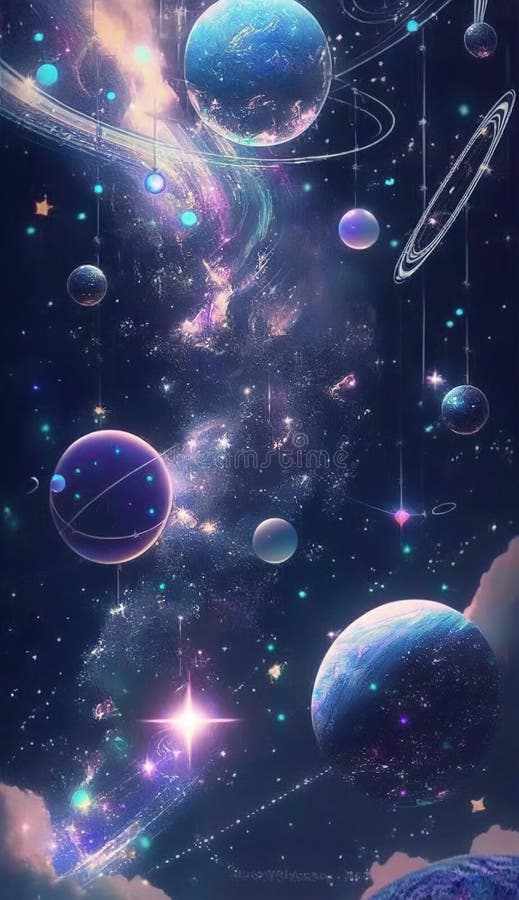 A Space Scene with Planets and Stars in the Sky and Clouds in the ...