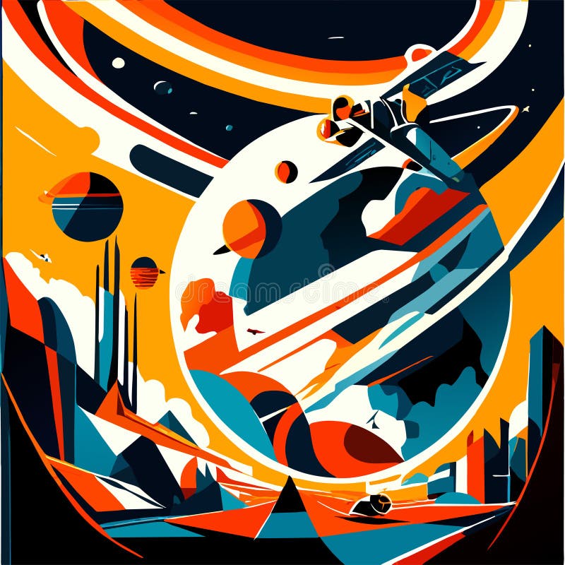Space Scene with Planets and Stars. Vector Illustration in Flat Style ...