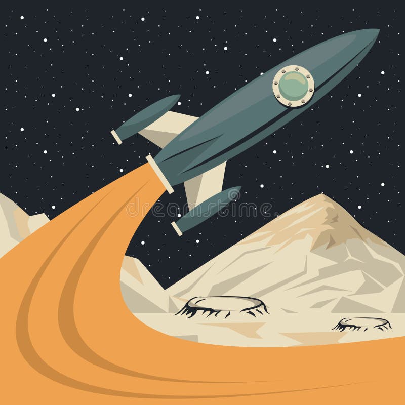 Space Scene Poster with Rocket Start Up Stock Vector - Illustration of ...