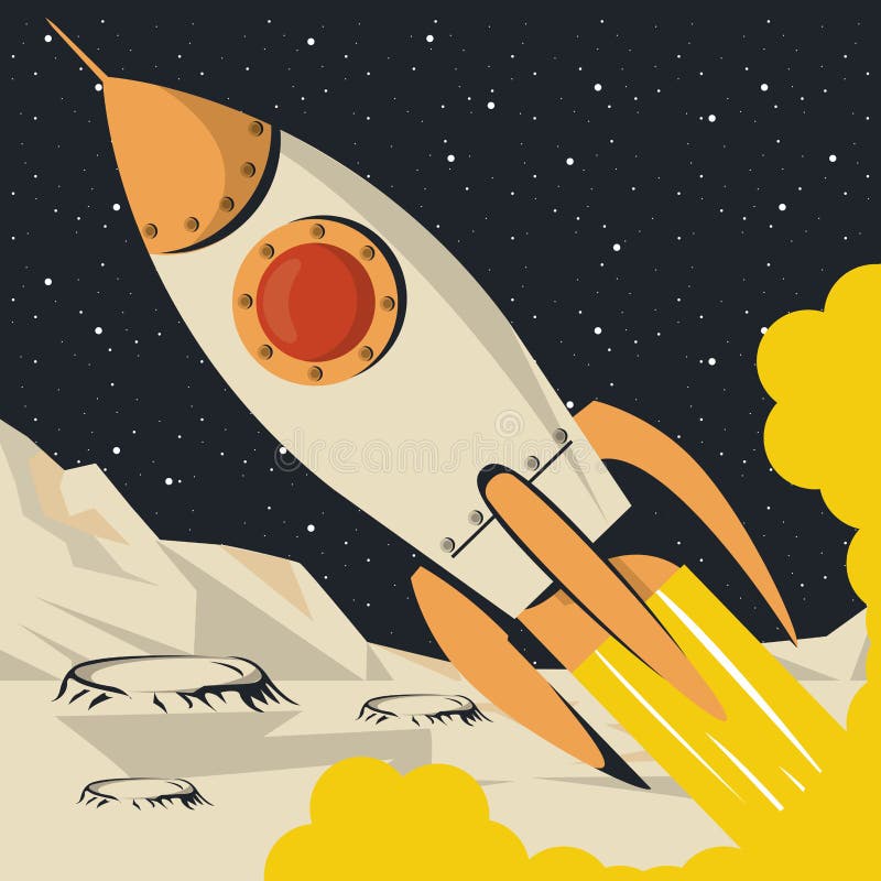 Space Scene Poster with Rocket Start Up Stock Vector - Illustration of ...