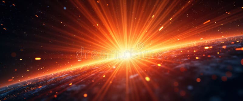 Space Scene. Powerful Explosion Light Effect on Planet Surface. Vivid ...