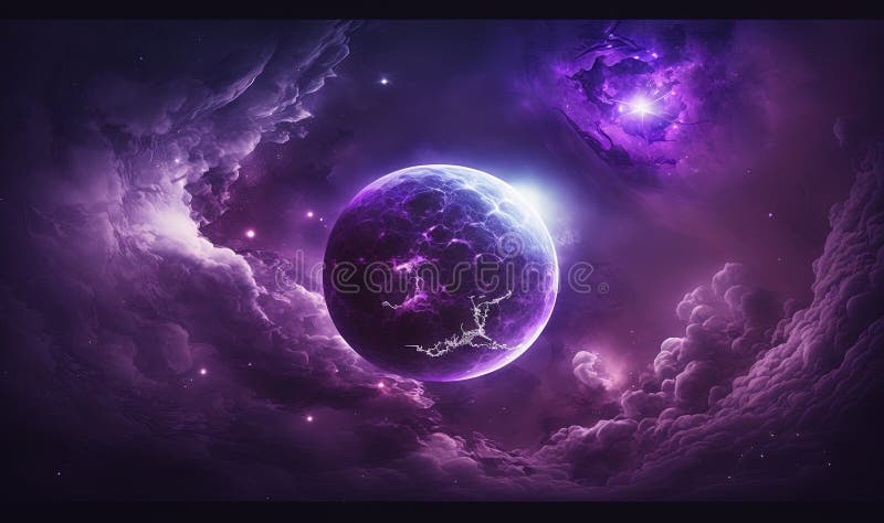A Space Scene with a Purple and Blue Planet in the Middle of the Image ...