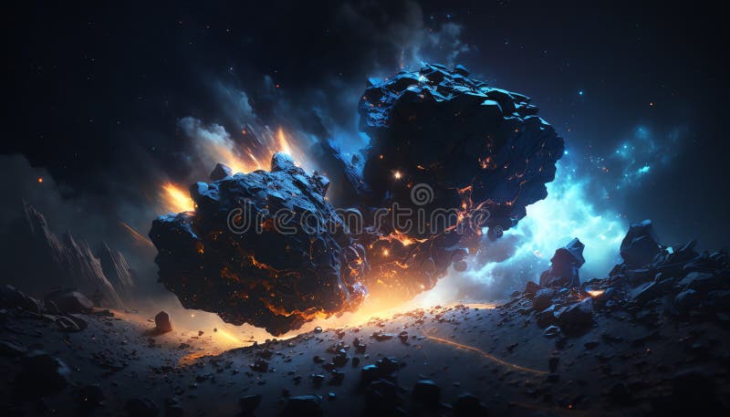 Space Catastrophe. Collision of an Asteroid with a Planet Stock ...