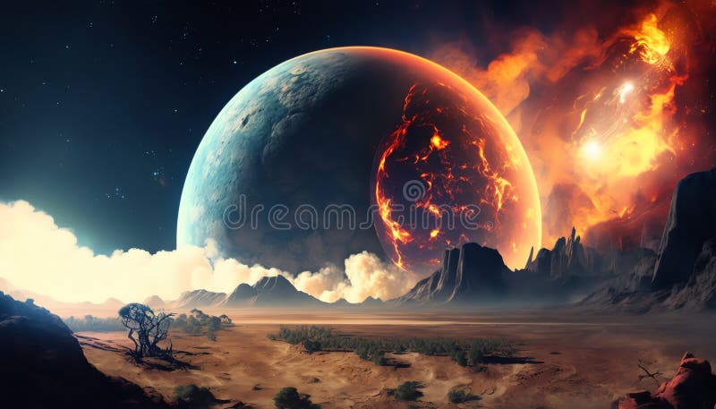 Space Catastrophe. Collision of Planet with a Planet Stock Illustration ...