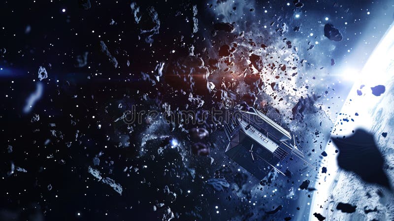 A Space Scene with a Spaceship that Has Been Destroyed Stock ...