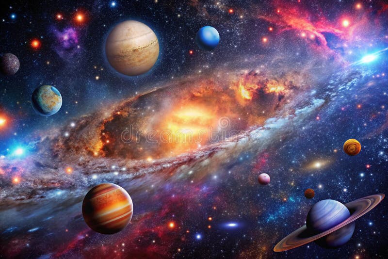 Space Scene with Stars, Nebula, and Galaxy Panorama Stock Illustration ...