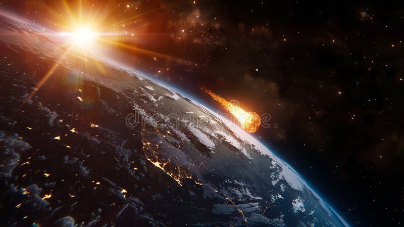 A Space Scene with the Sun Shining on the Earth Stock Photo - Image of ...