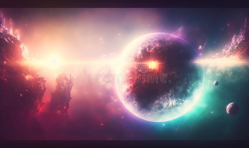 A Space Scene with Two Planets in the Foreground and a Star in the ...