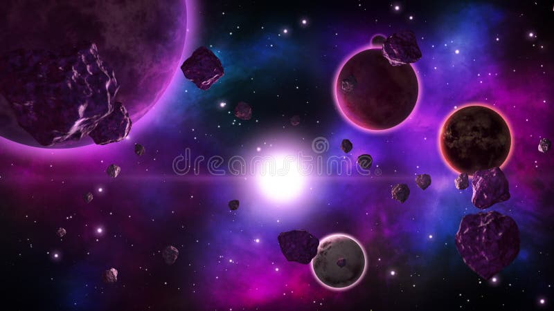 Space Sci-fi Background with Spinning Planets and Asteroids. Seamless ...