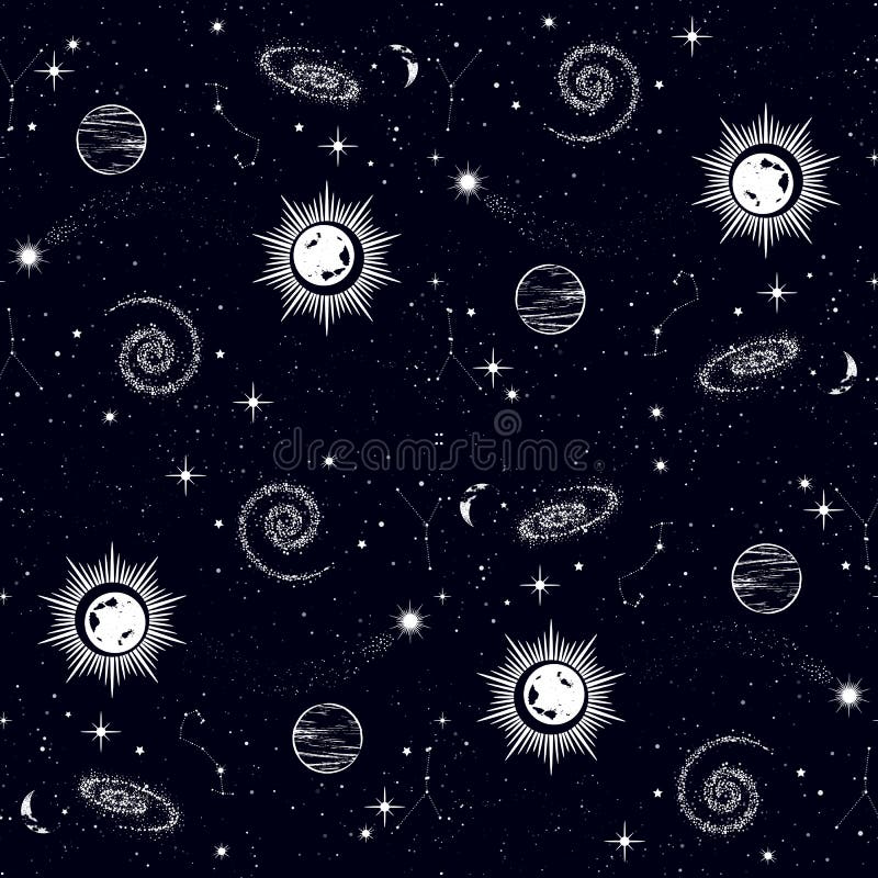 Space Seamless Pattern with Zodiac Constellations, Galaxy, Stars ...
