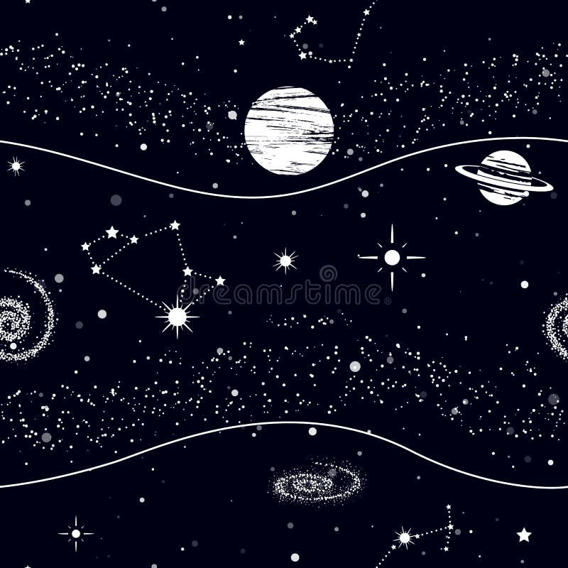 Space Seamless Pattern, Beautiful Galaxy, Stars, Planets ...