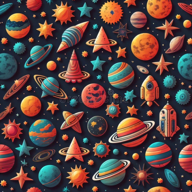 Space Seamless Pattern. Kids Space Elements Pattern Stock Illustration ...